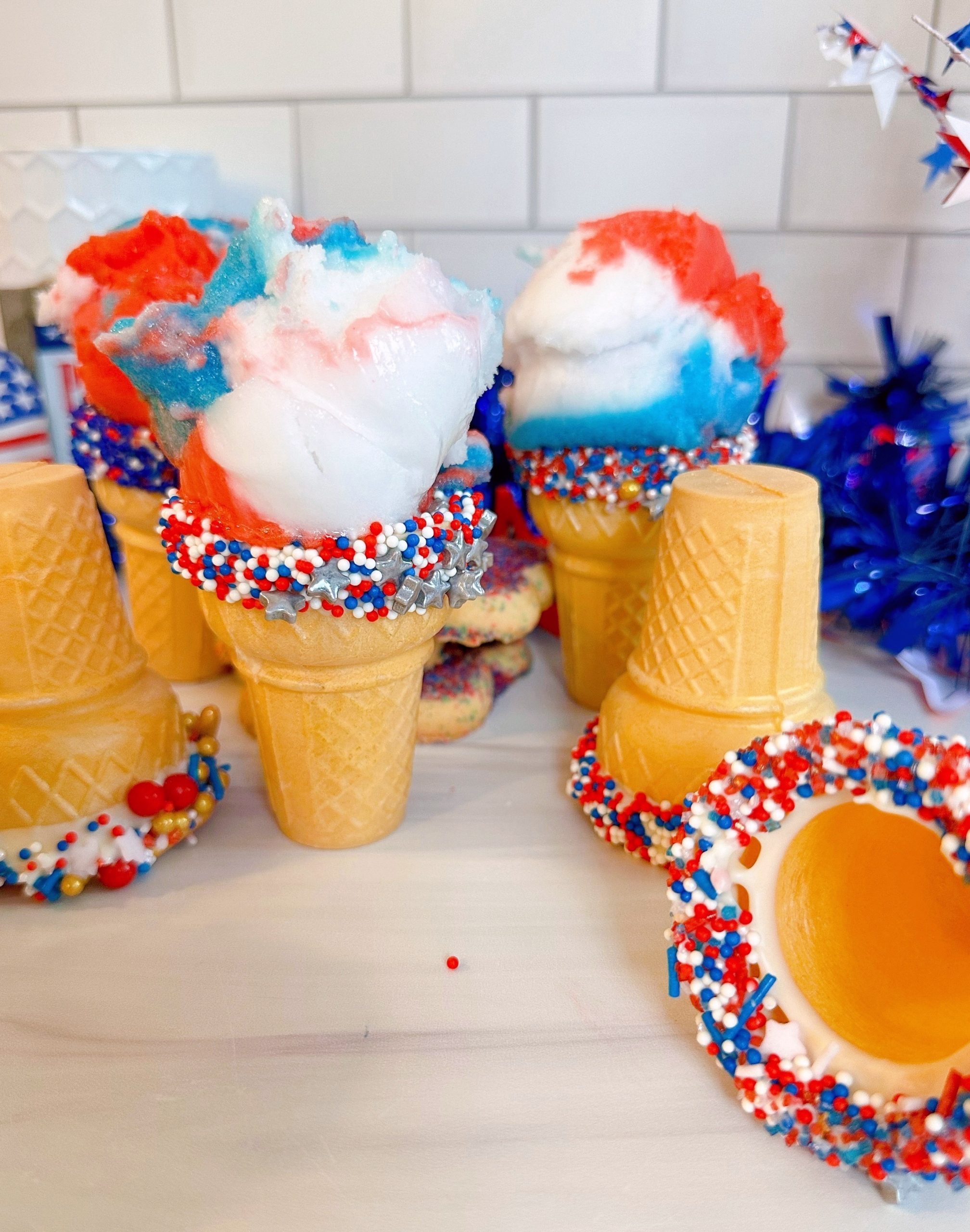 Patriotic Sprinkle Dipped Ice Cream Cones | Norine's Nest