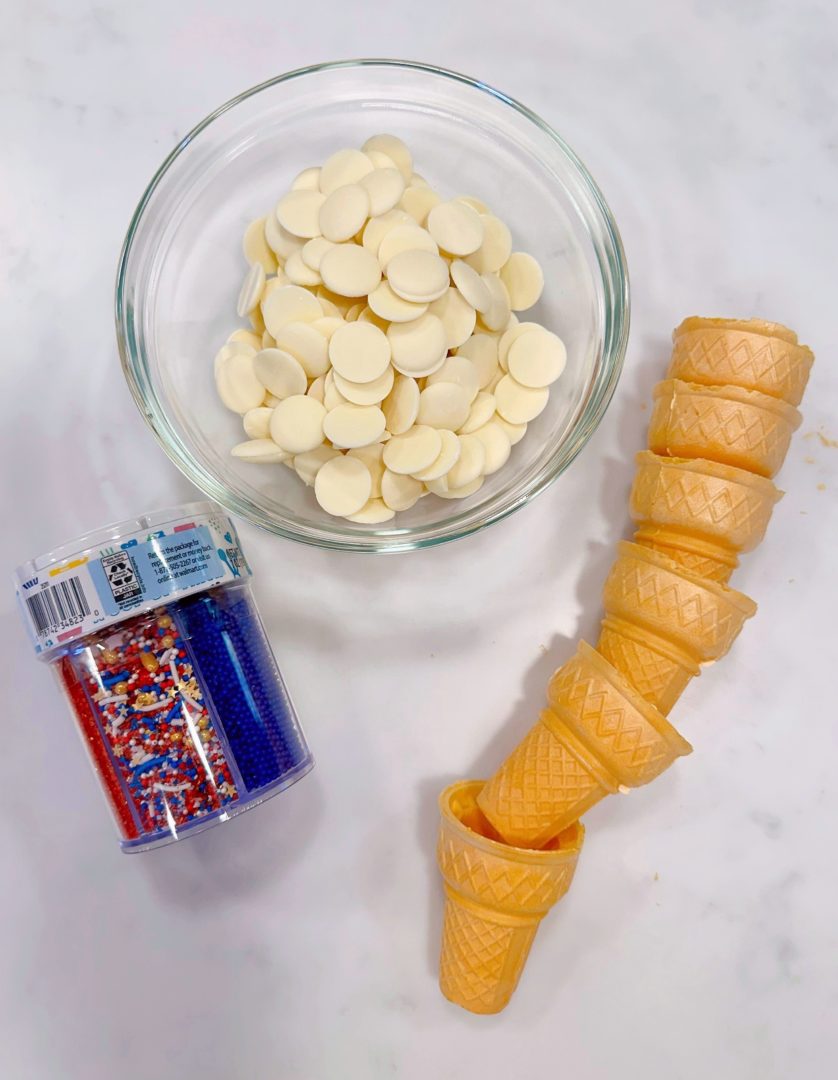 Patriotic Sprinkle Dipped Ice Cream Cones | Norine's Nest