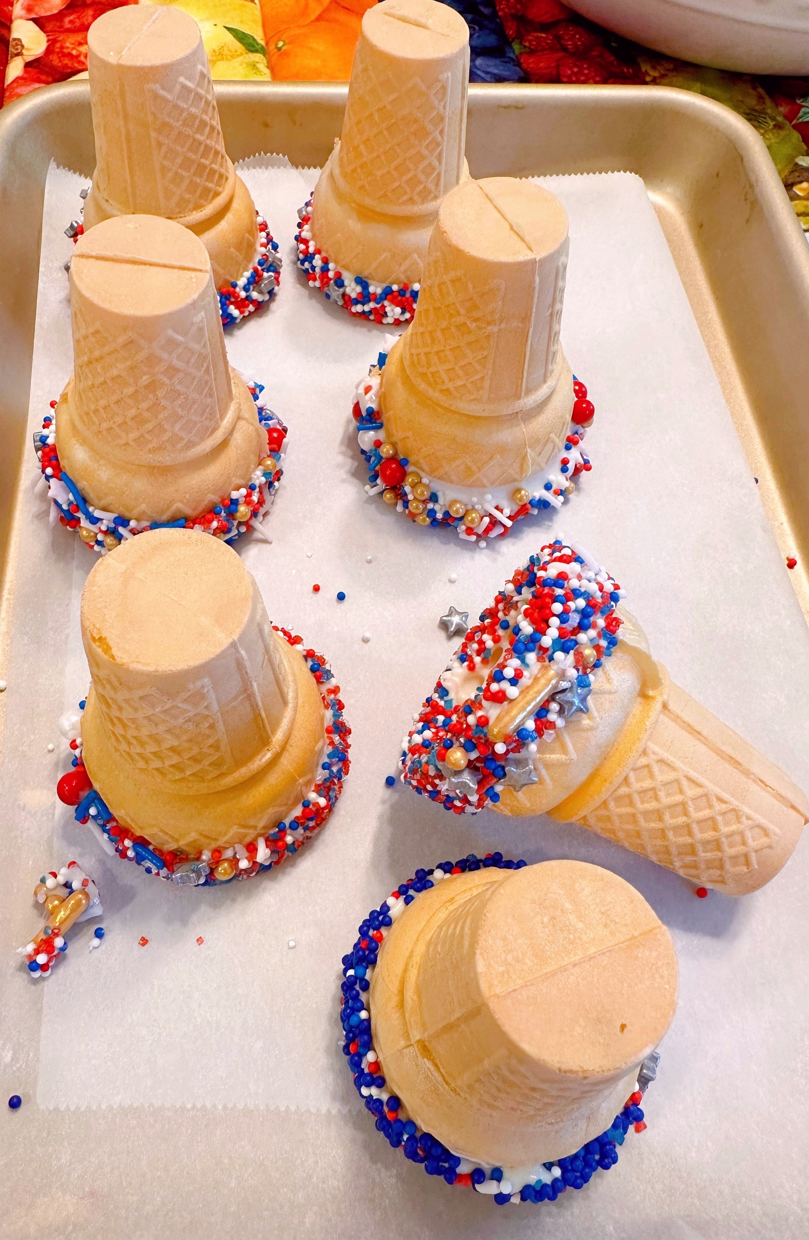 Patriotic Sprinkle Dipped Ice Cream Cones | Norine's Nest